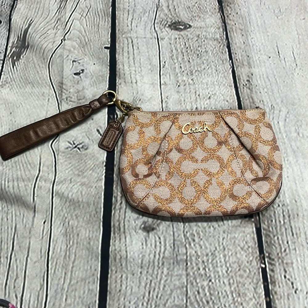 Coach Signature Bronze Metallic C Zipper Pouch - Gem